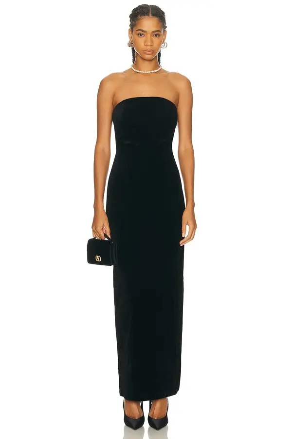 MARLIES GRACE Rose Strapless Maxi Dress - Black