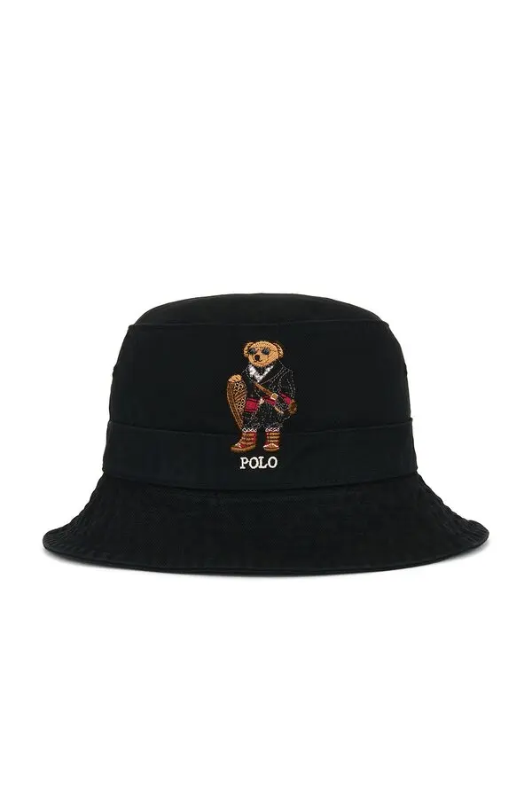 Ralph Lauren Cotton Twill Holiday Bear Loft Bucket Hat - Black