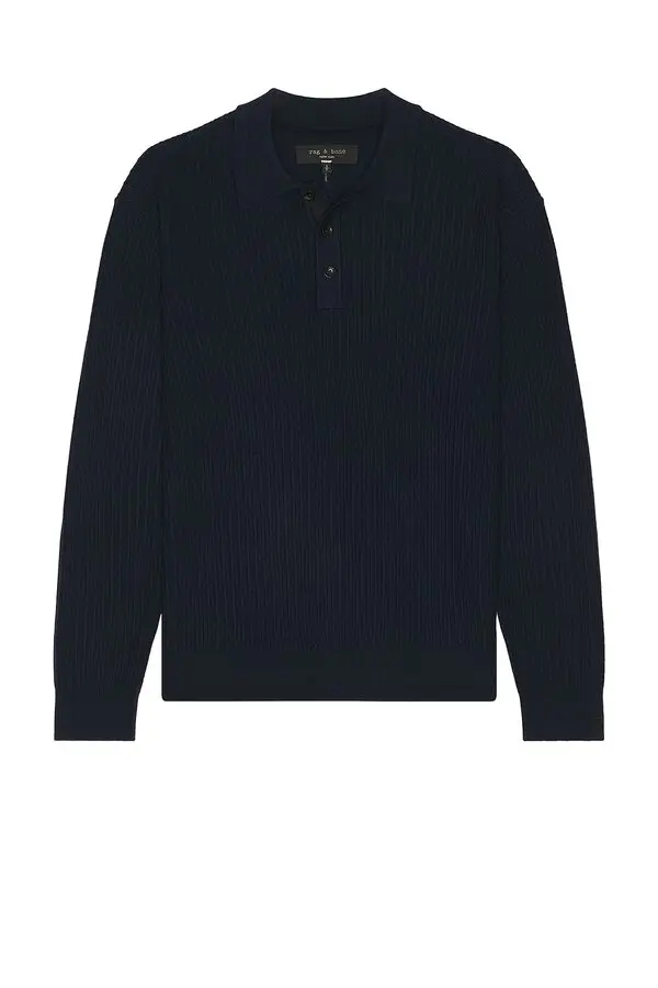 Rag & Bone Crawford Cashmere Blend Long Sleeve Polo - Navy