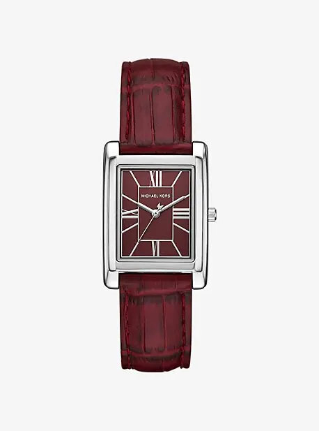 Michael Kors Essex Silver-tone And Crocodile Embossed Leather Watch - Red
