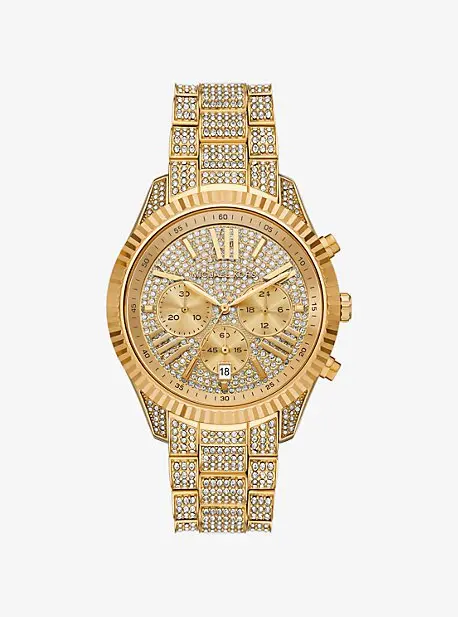 Michael Kors Oversized Lexington Pavé Watch - Gold