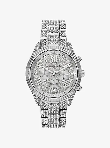 Michael Kors Oversized Pavé Stainless Steel Watch - Silver