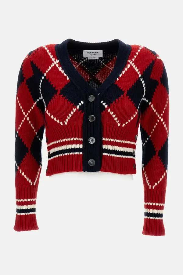 Thom Browne Argyle Jersey Cardigan - Red