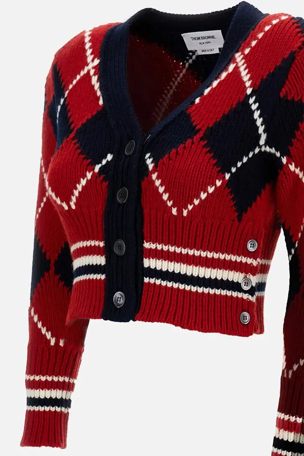 Thom Browne Argyle Jersey Cardigan - Red