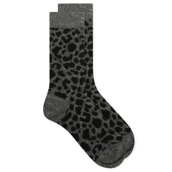 ROTOTO Leopard Pattern Merino Wool Socks - Dark Grey/black