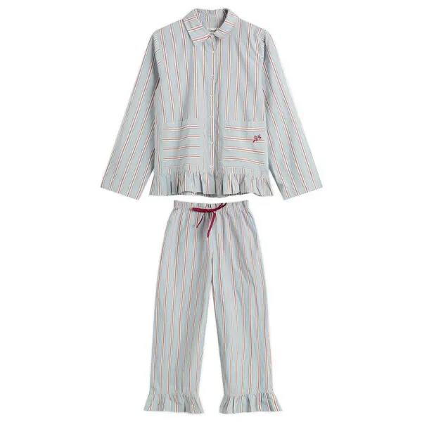 DAMSON MADDER Frill Florie Pj Set - Blue/burgundy Stripe