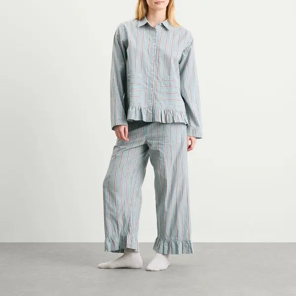 DAMSON MADDER Frill Florie Pj Set - Blue/burgundy Stripe
