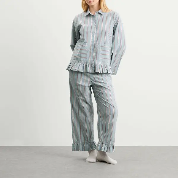 DAMSON MADDER Frill Florie Pj Set - Blue/burgundy Stripe