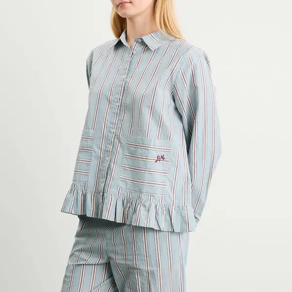 DAMSON MADDER Frill Florie Pj Set - Blue/burgundy Stripe