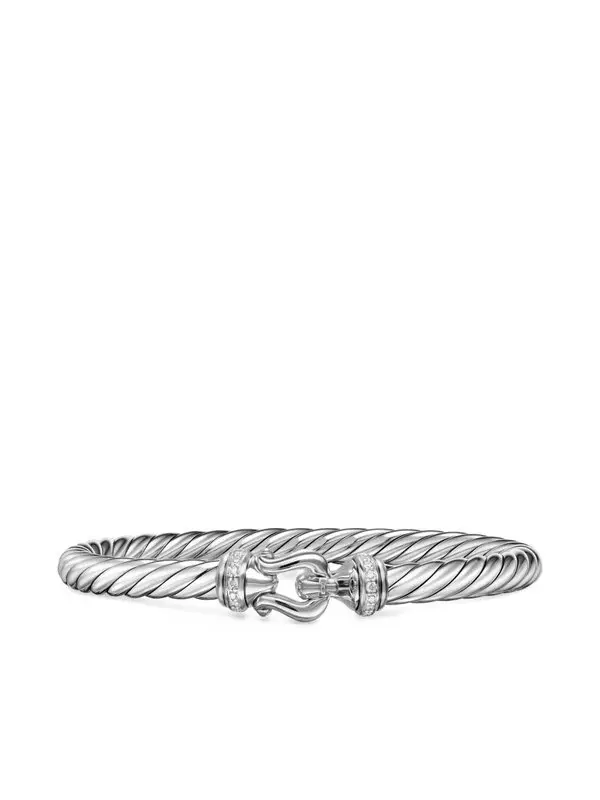 David Yurman Sterling Cable Buckle Bracelet With Diamonds - Silver