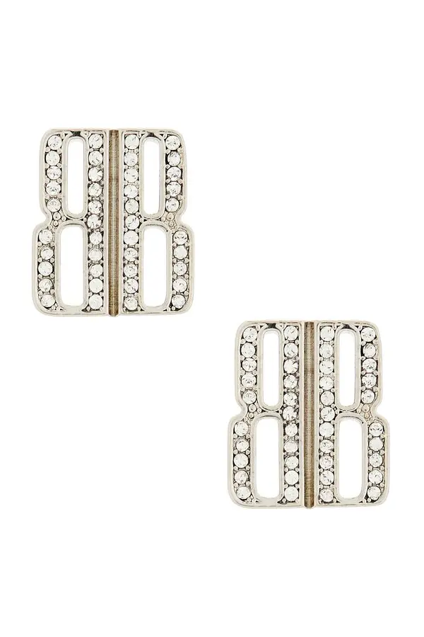 Balenciaga Nano Xs Stud Earrings - Silver & Crystal