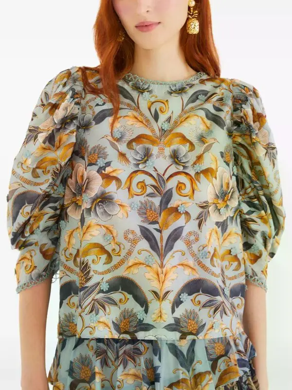 Farm Rio Puff-sleeve Floral Blouse