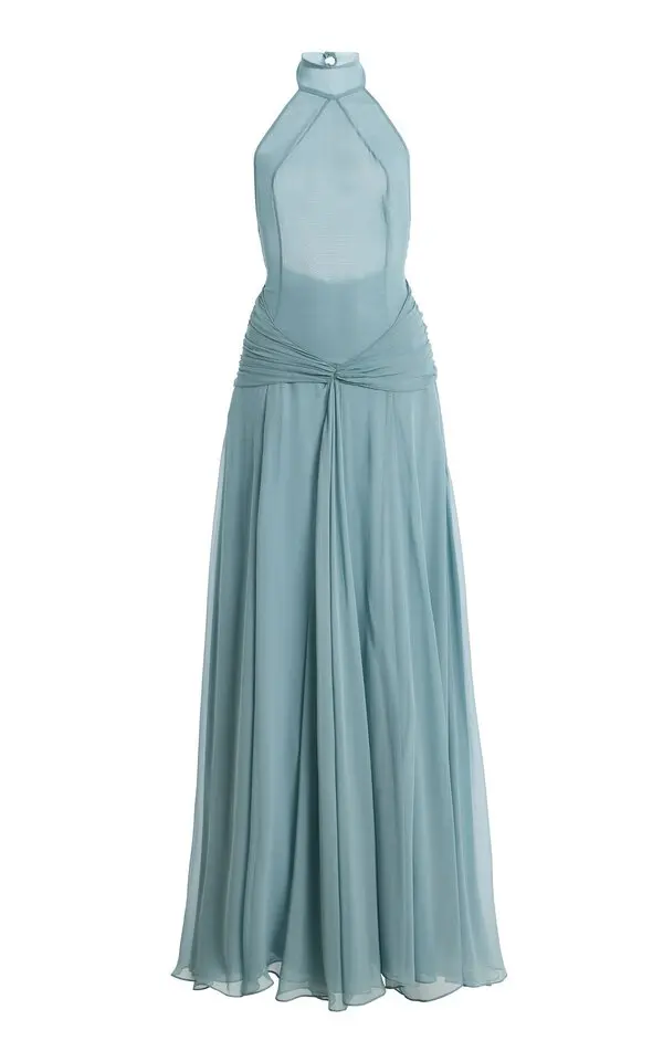 THE NEW ARRIVALS ILKYAZ OZEL Sheer Silk Gown - Blue