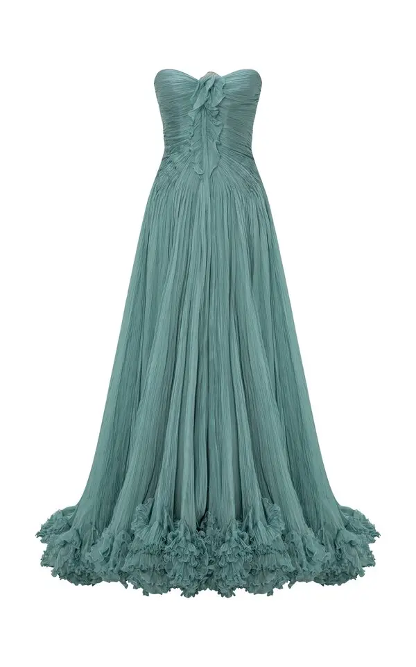 MARMAR HALIM Ruched Silk Gown - Light Blue
