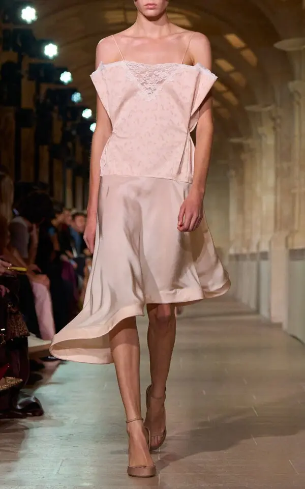 Victoria Beckham Lace-Detailed Knee-Length Dress - Light Pink | Editorialist