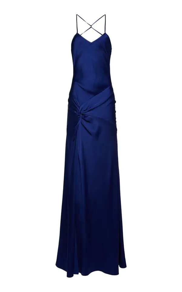 Victoria Beckham Twist Detail Maxi Slip Dress - Navy