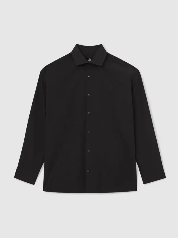 REISS Powell Monogram Cotton Oversized Shirt - Black
