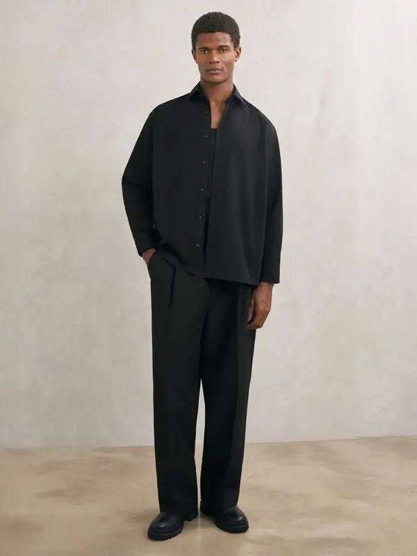 REISS Powell Monogram Cotton Oversized Shirt - Black