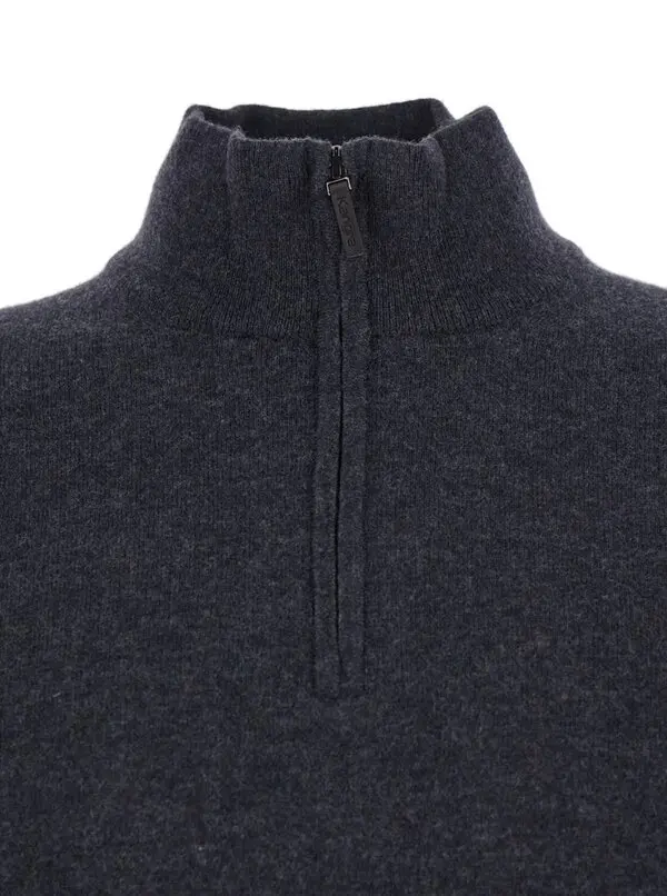 KANGRA Ribbed Knit Wool Sweater With Half-zip Closure