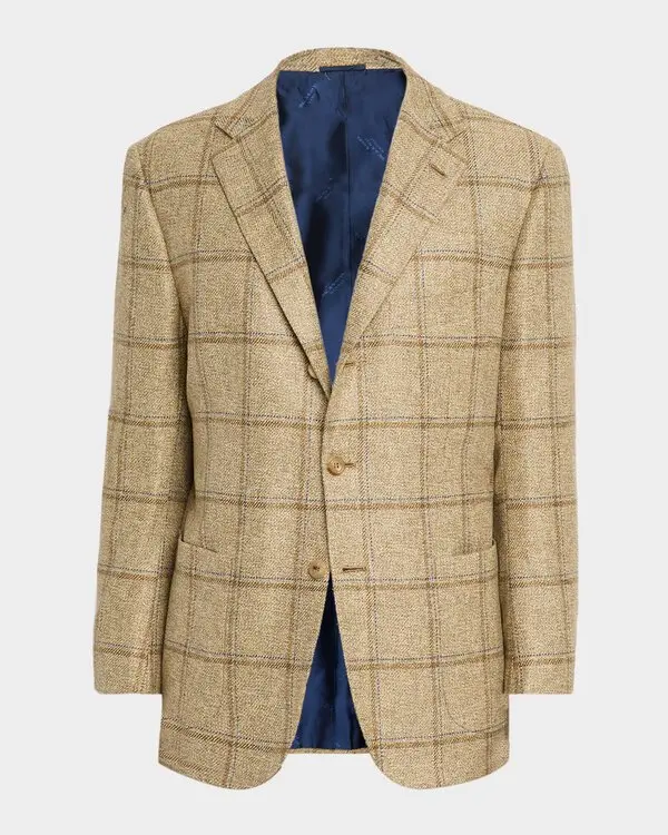 Kiton Checked Cashmere Single-breasted Jacket - Brown