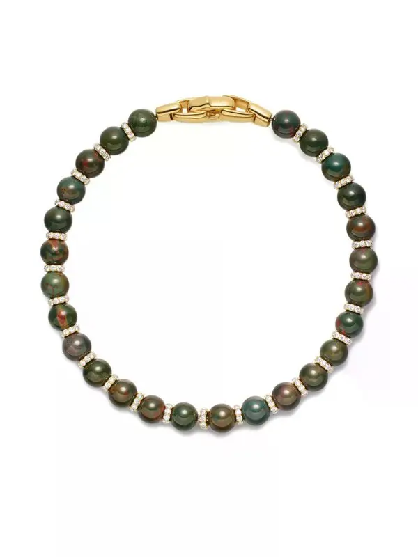 David Yurman 18k Yellow Gold Bloodstone And Diamond Bracelet - Green