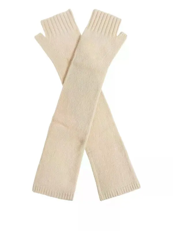 GANNI Ribbed Gloves With Logo Appliqu - Neutrals