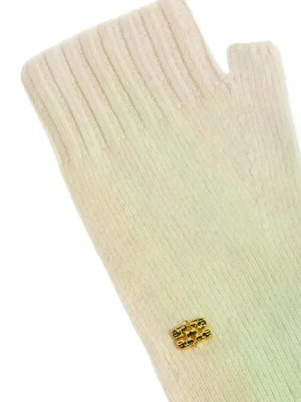 GANNI Ribbed Gloves With Logo Appliqu - Neutrals