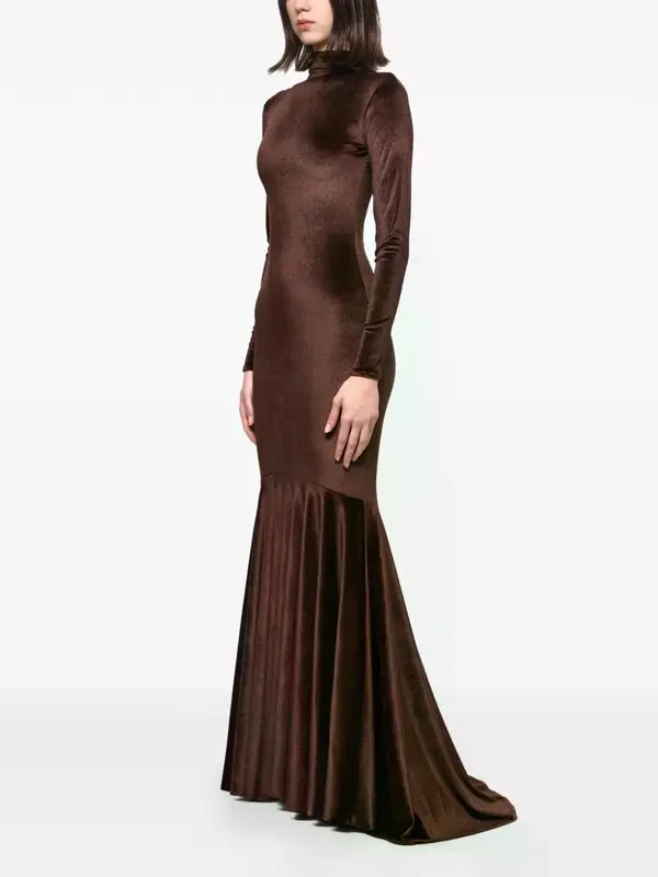 ATU BODY COUTURE Velvet-finish Flared Hem Dress - Brown