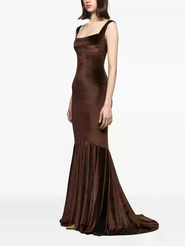ATU BODY COUTURE Velvet Texture Maxi Dress - Brown