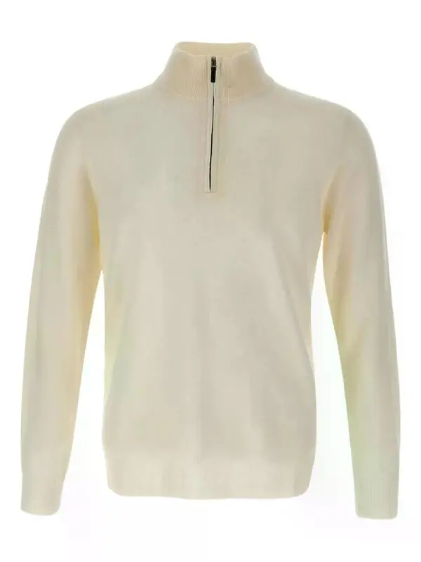 KANGRA Half-zip Stand-up Collar Sweater - White