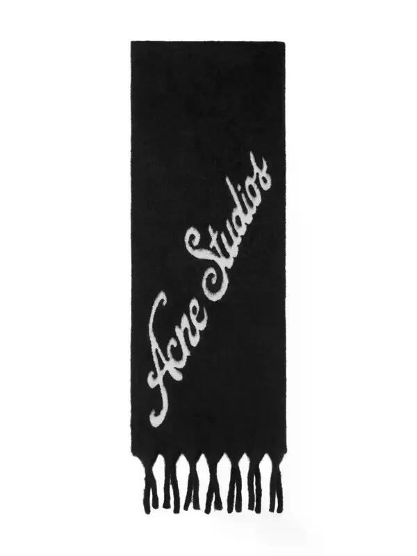 Acne Studios Logo-detail Fringe Scarf - Black