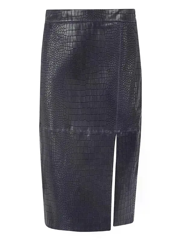 ENES Crocodile-effect Slit Skirt - Grey