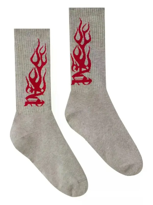 Palm Angels Jacquard Flame Socks - Grey