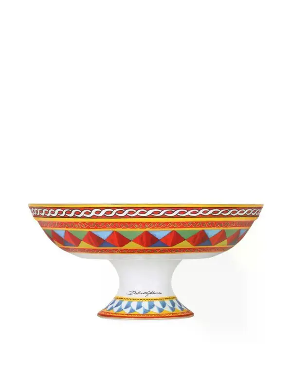 Dolce & Gabbana Geometric Porcelain Fruit Bowl - White