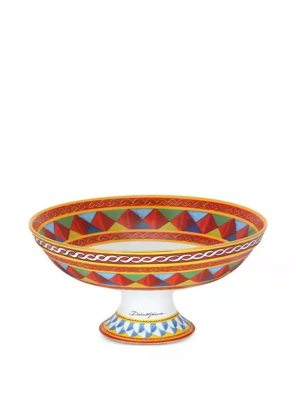 Dolce & Gabbana Geometric Porcelain Fruit Bowl - White