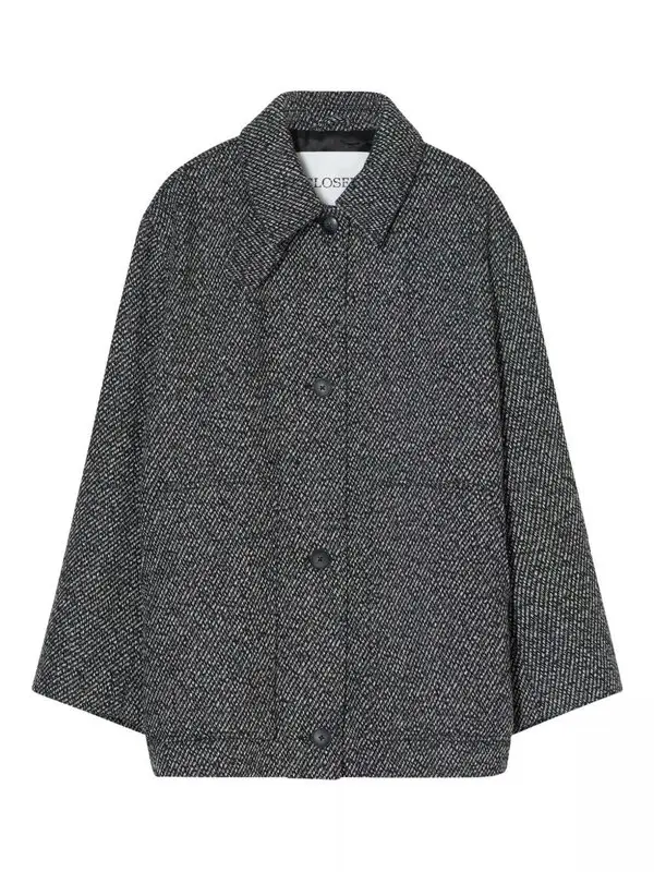 Closed Herringbone Pattern Button Coat