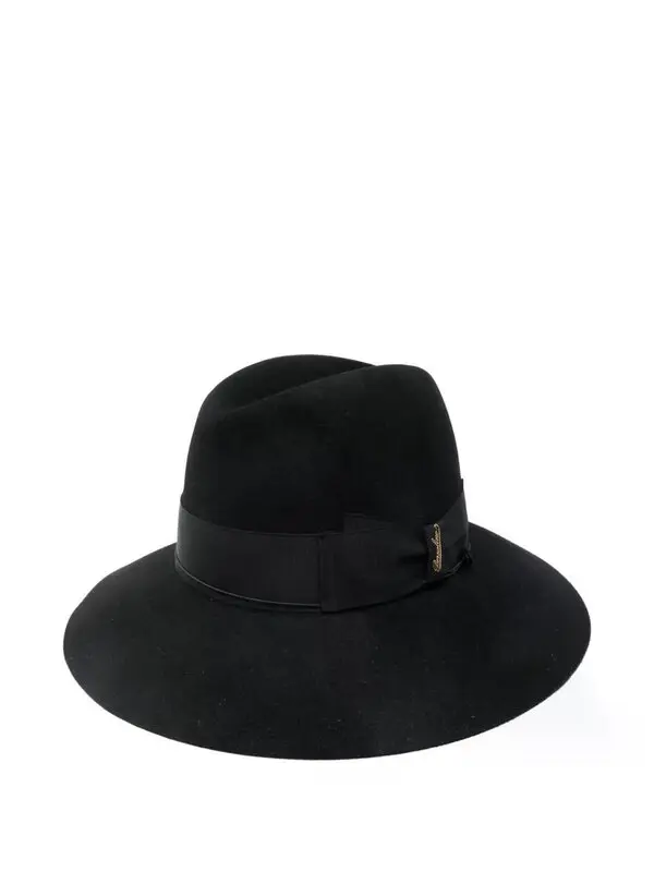 Borsalino Ribbon-detail Wide Brim Hat - Black