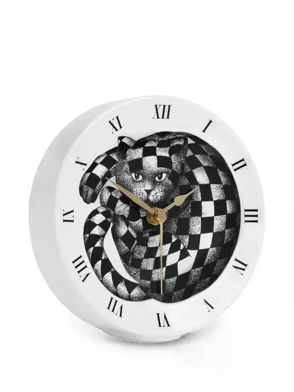 FORNASETTI Cat-print Clock - White