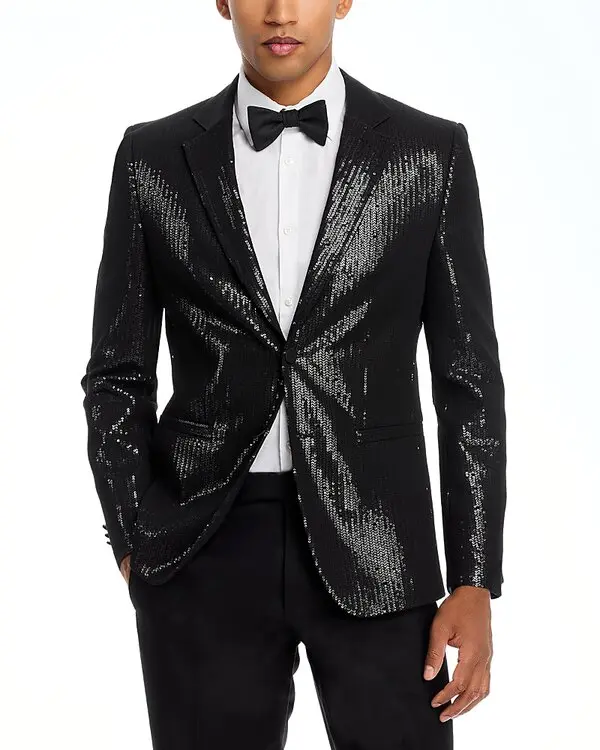 Hugo Arti Sequin Notch Extra Slim Fit Dinner Jacket - Black