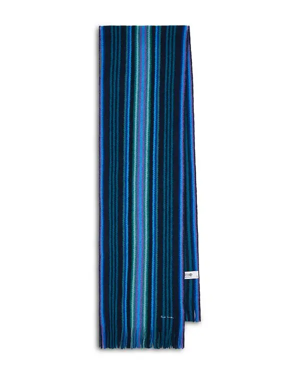 Paul Smith Striped Merino Wool Scarf - Navy