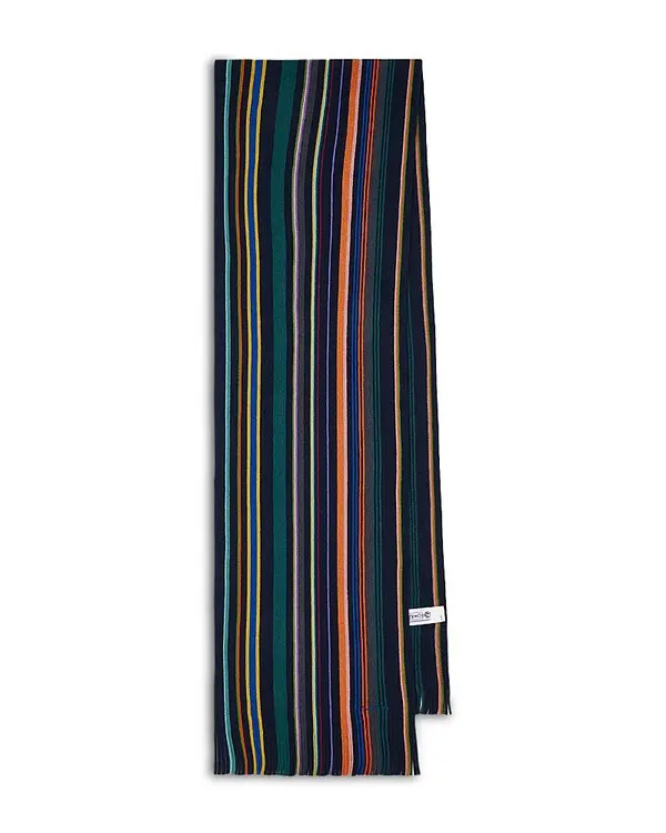 Paul Smith Ivan Striped Merino Wool Scarf - Navy