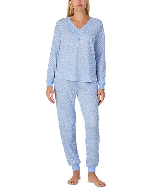 Kate Spade New York Printed Long Pajama Set - Blue Zebra