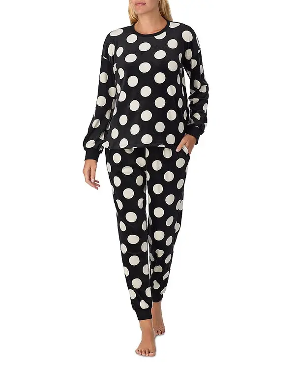 Kate Spade New York Dot Print Long Pajama Set - Black Dot
