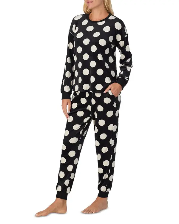 Kate Spade New York Dot Print Long Pajama Set - Black Dot