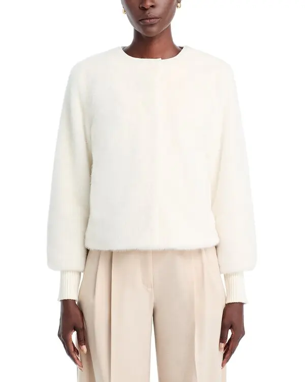 T Tahari Faux Fur Knit Cuff Jacket - Soft Ivory