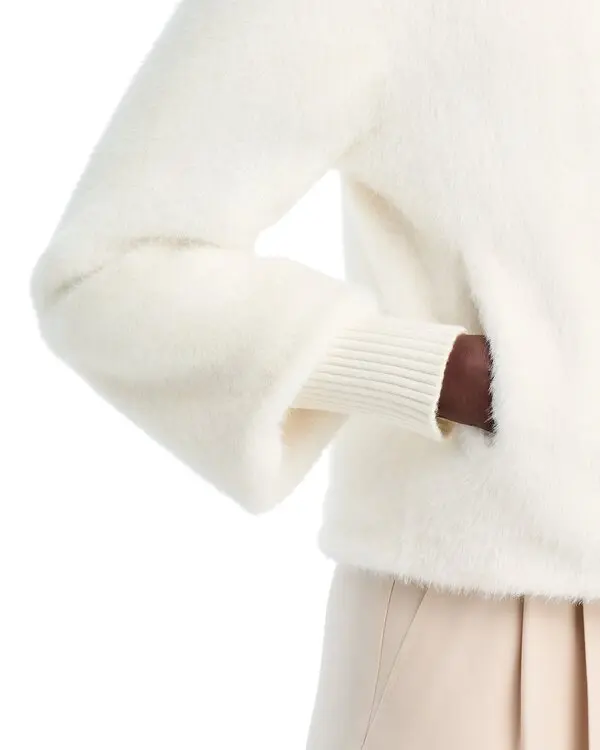 T Tahari Faux Fur Knit Cuff Jacket - Soft Ivory