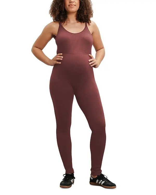 NOM MATERNITY Ribbed Maternity & Nursing Jumpsuit - Burgundy