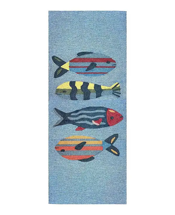LIORA MANNE Frontporch Fishes Runner Area Rug, 2' X 5 - Aqua