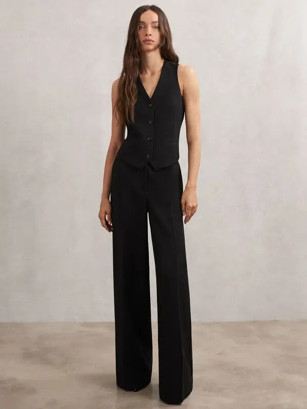 REISS Gabi Single-breasted Twill Waistcoat - Black