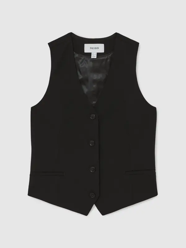 REISS Gabi Single-breasted Twill Waistcoat - Black